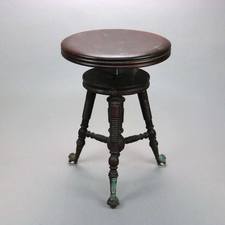 Antique Mahogany Claw Foot Piano Stool circa 1900 For Sale at 1stDibs