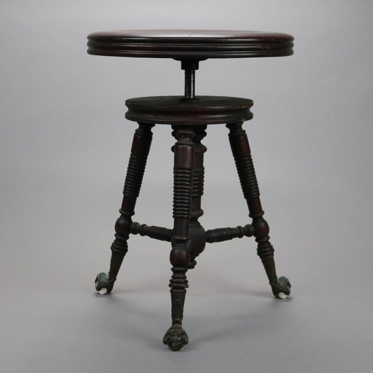 Antique Mahogany Claw Foot Piano Stool circa 1900 For Sale at 1stDibs