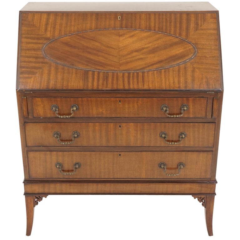 Antique Mahogany Desk:: Drop Front Writing Desk:: Scotland 1920:: B2172 ...