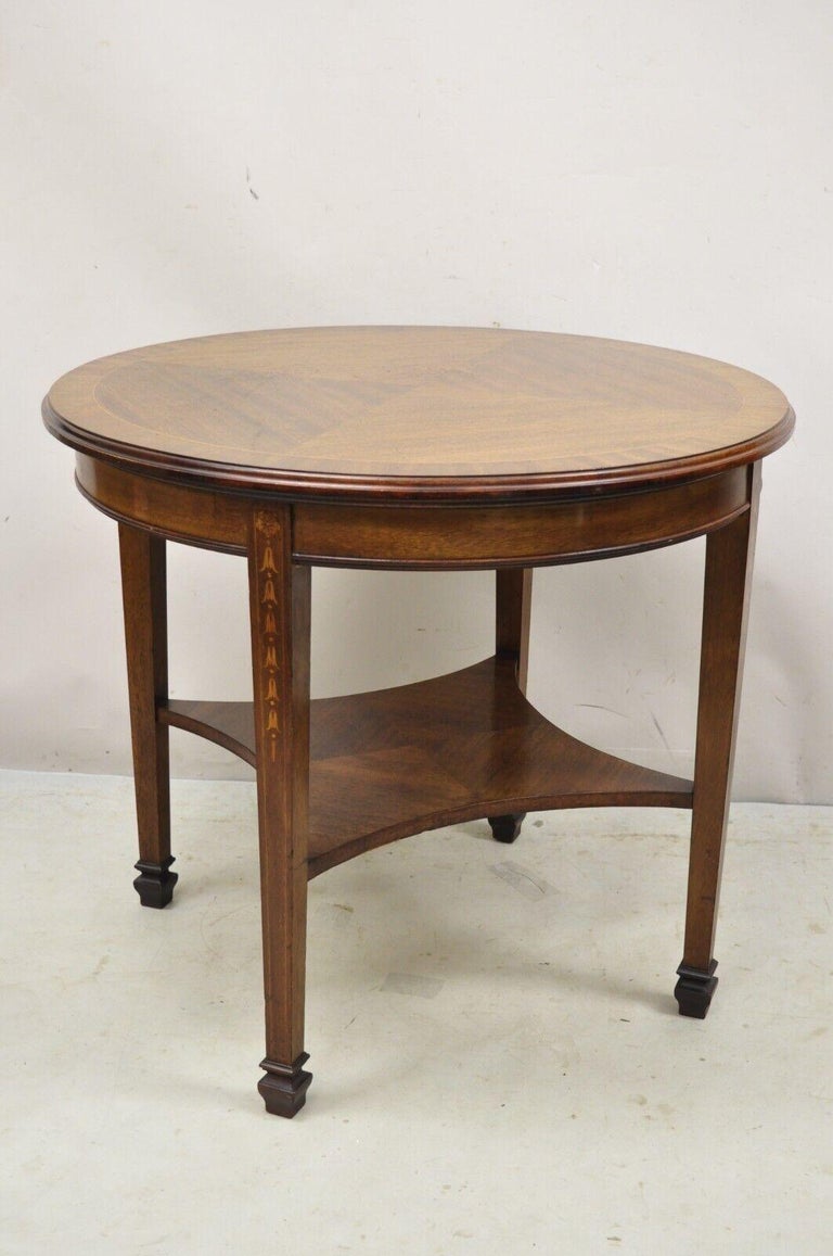 Antique Mahogany Edwardian Bellflower Inlay Round Center Table For Sale ...