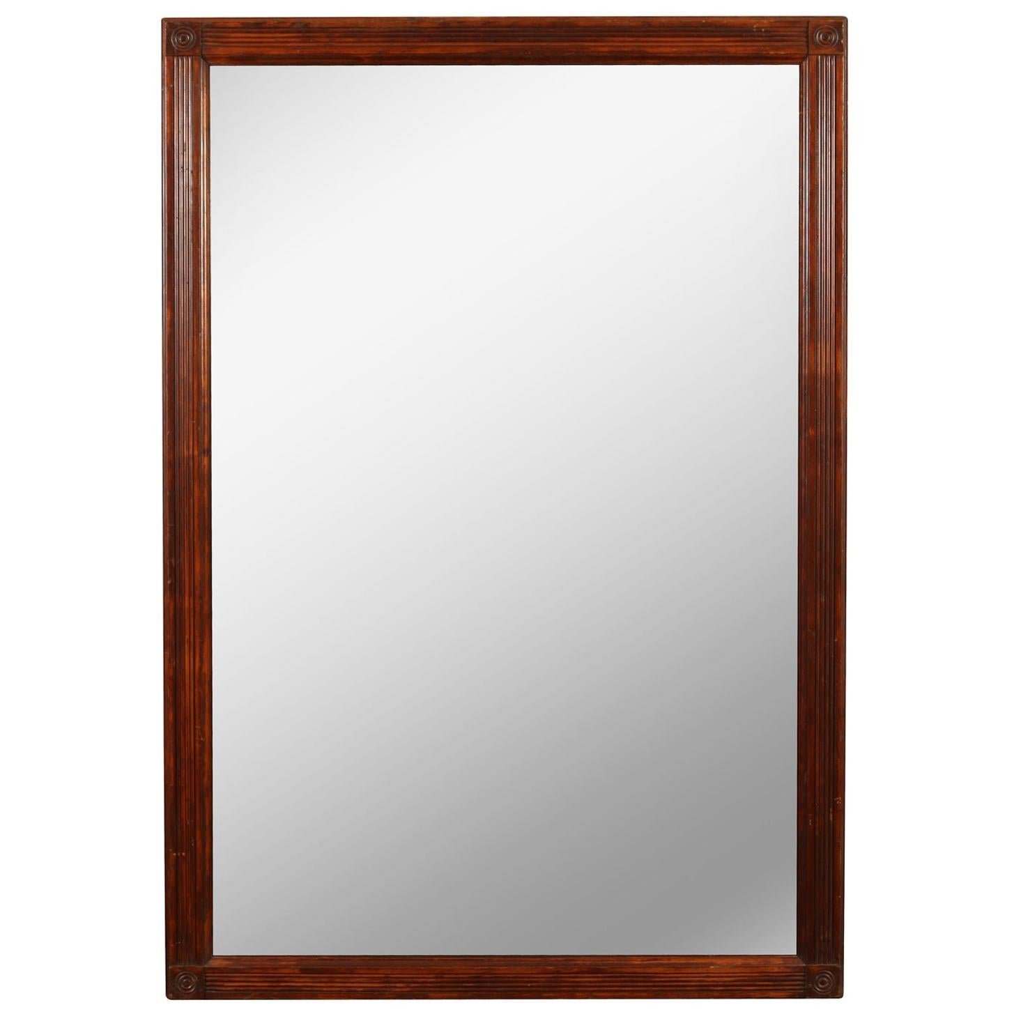 Antique Mahogany Fluted Campaign Mirror For Sale at 1stDibs