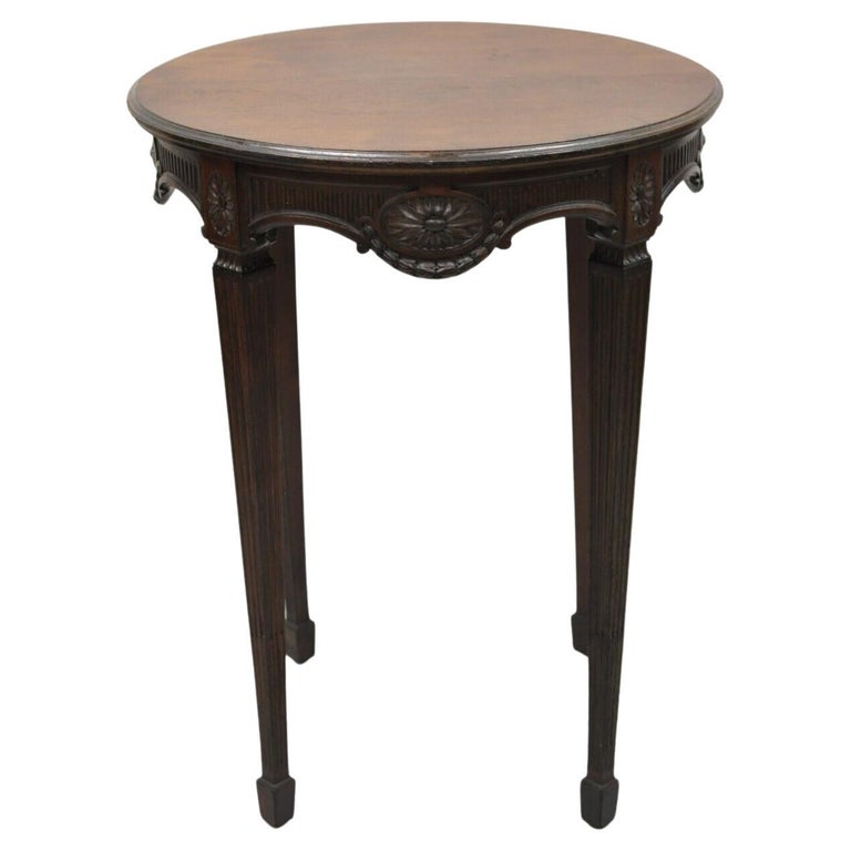 Antique Mahogany French Victorian Style Round Accent Side Table For ...