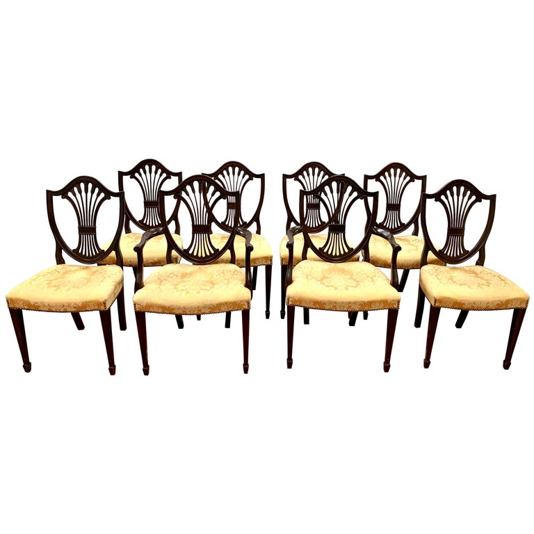 Antique Mahogany Hepplewhite Carved Wheat Sheaf Shieldback Dining ...