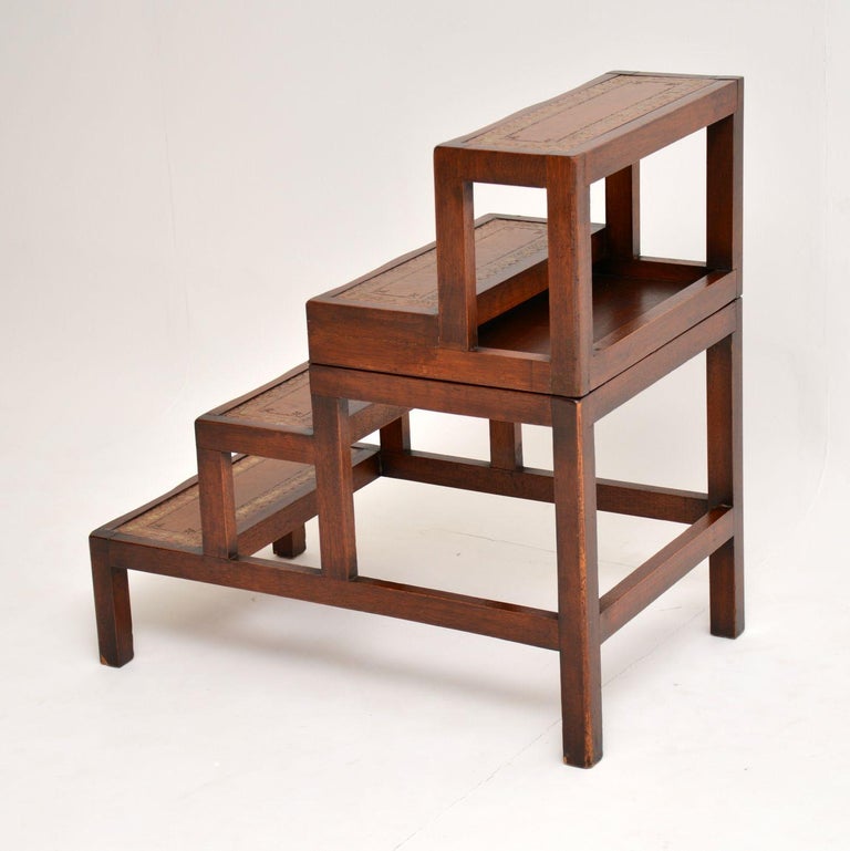 Antique Mahogany and Leather Folding Library Steps / Coffee Table at ...