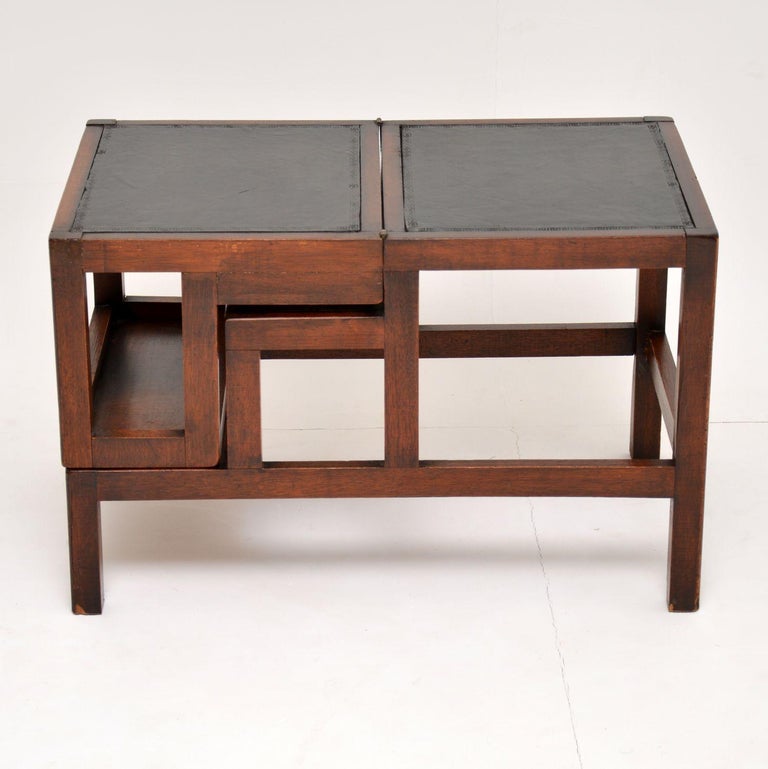 Antique Mahogany and Leather Folding Library Steps / Coffee Table at ...