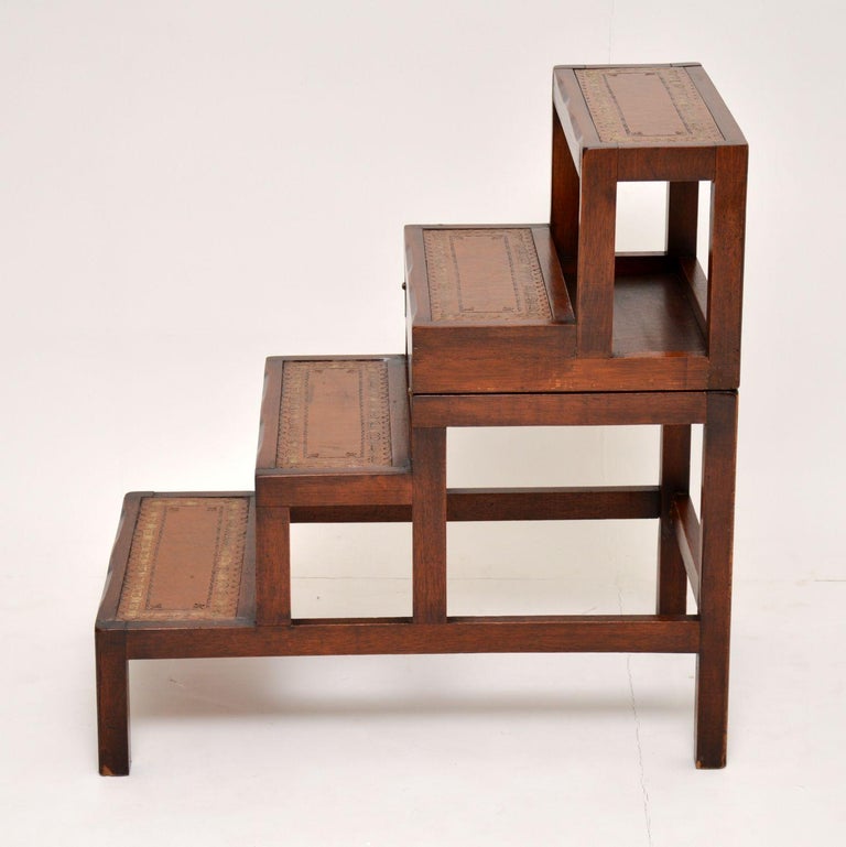 Antique Mahogany and Leather Folding Library Steps / Coffee Table at ...