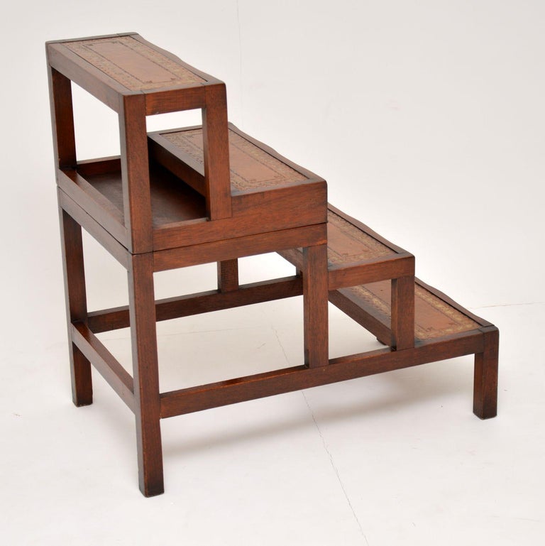 Antique Mahogany and Leather Folding Library Steps / Coffee Table at ...