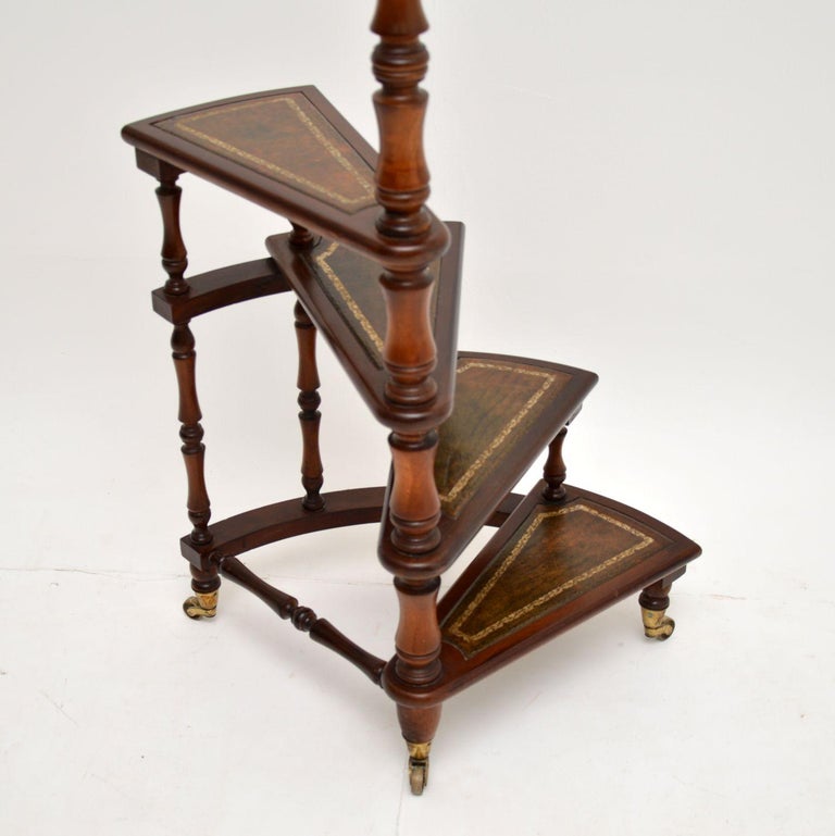 Antique Mahogany and Leather Spiral Library Steps at 1stDibs