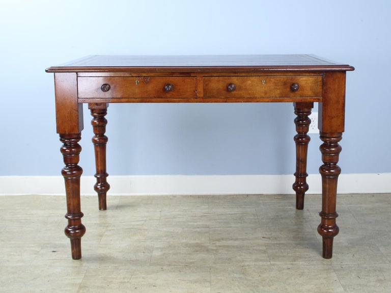 Antique Mahogany Leather Topped Writing Desk with Turned Legs For Sale ...