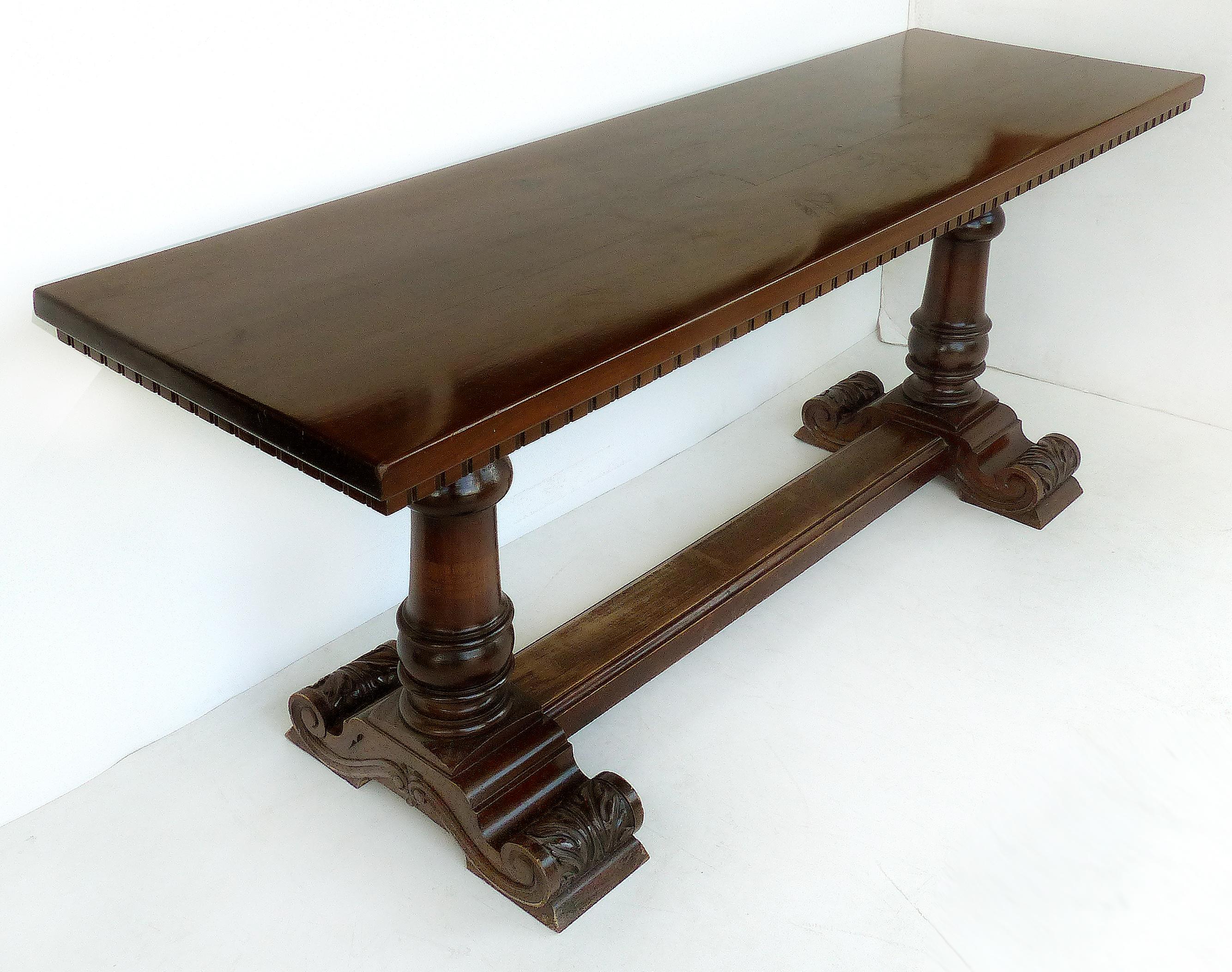 Antique Mahogany Library/Console Table with Columns and Stretcher at ...