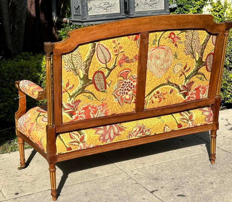 Antique Mahogany Louis XVI Sofa Settee W Schumacher Jacobean Fabric For ...