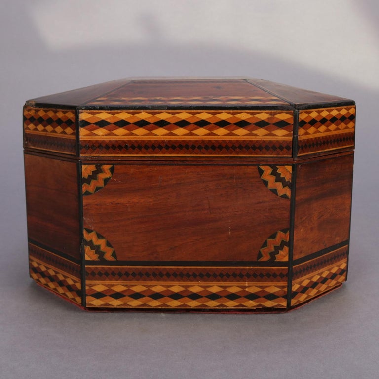 Antique Mahogany Marquetry Jewelry Box, Ebonized and Satinwood Inlay at ...