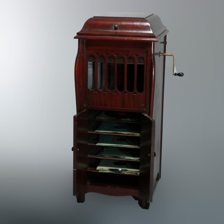 Antique Mahogany Victrola School Talking Machine Phonograph and Records ...