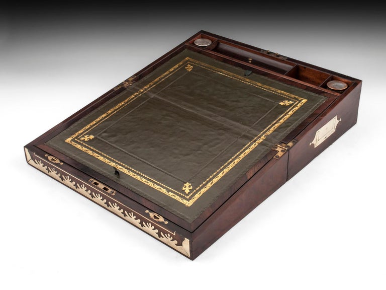 Antique Mahogany Writing Box Brass Leather Secret Compartment, 19th ...