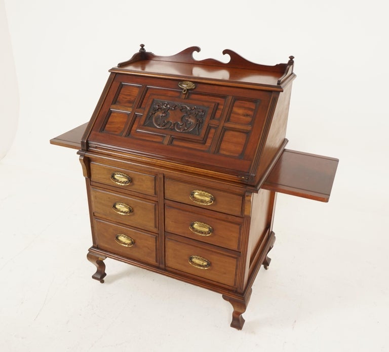 Antique Walnut Writing Desk, Arts and Crafts Fall Front Desk, Scotland ...
