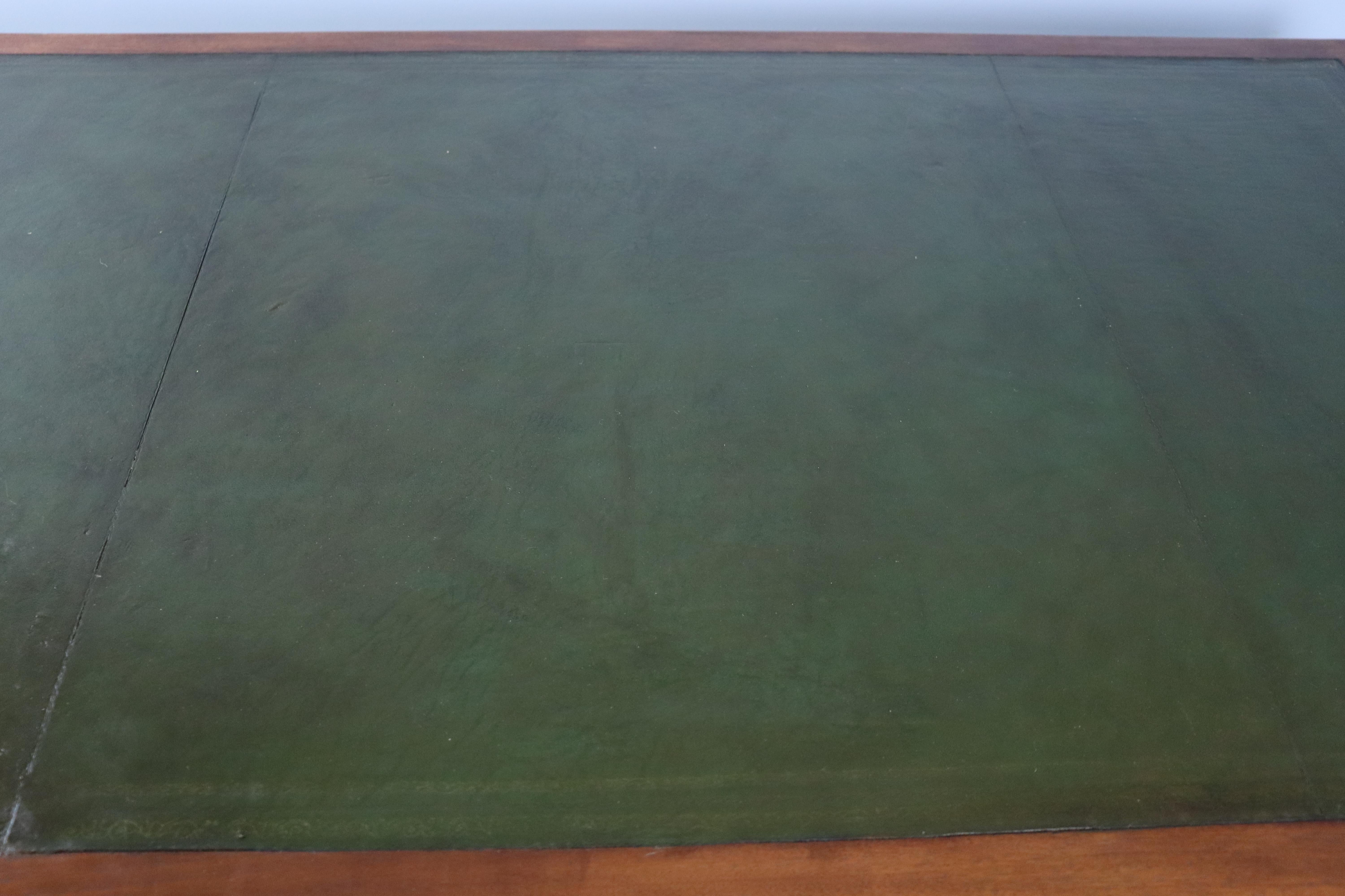 Antique Mahogany Writing Desk with Original Green Leather Top For Sale ...