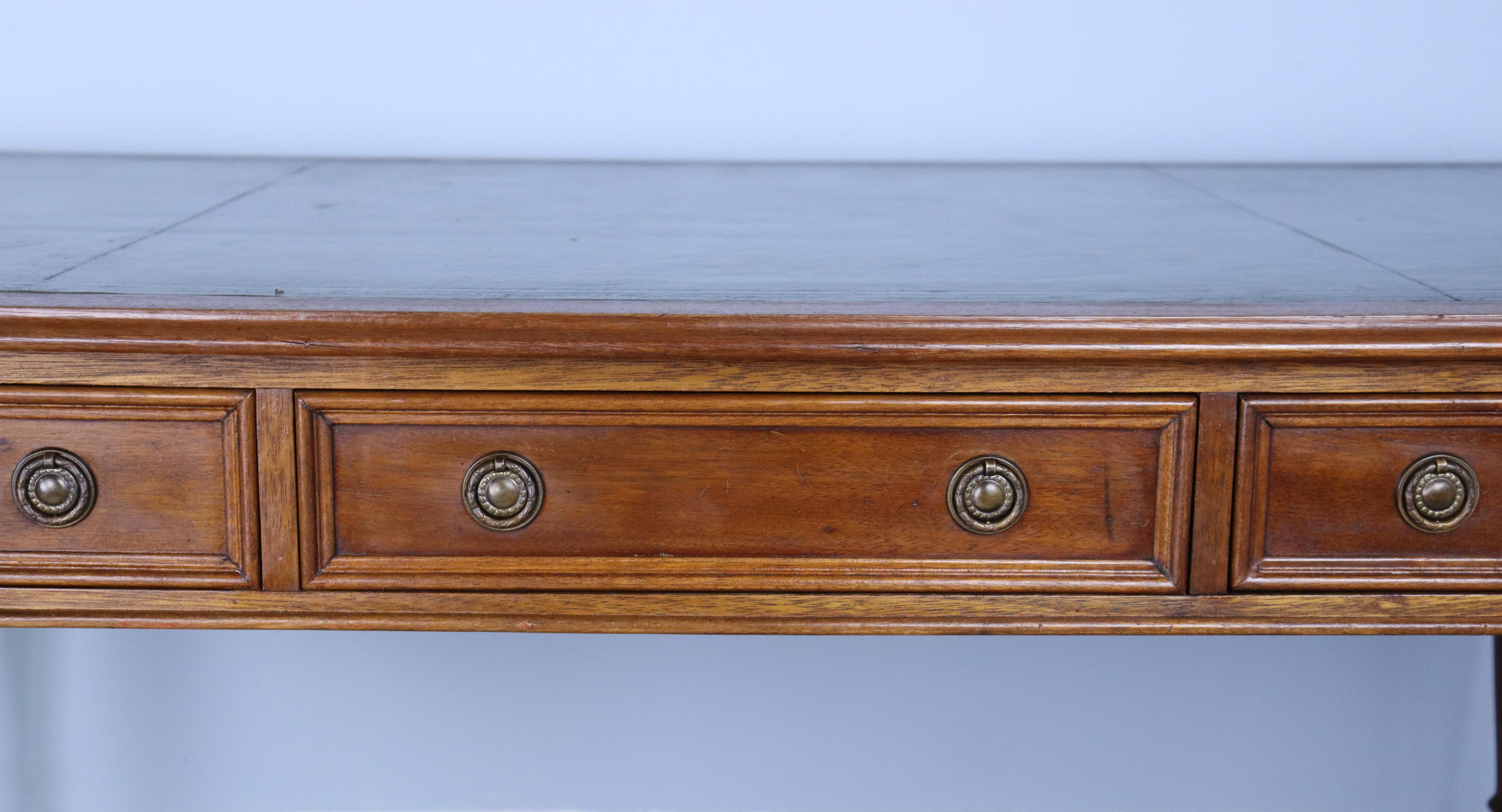 Antique Mahogany Writing Desk with Original Green Leather Top For Sale ...
