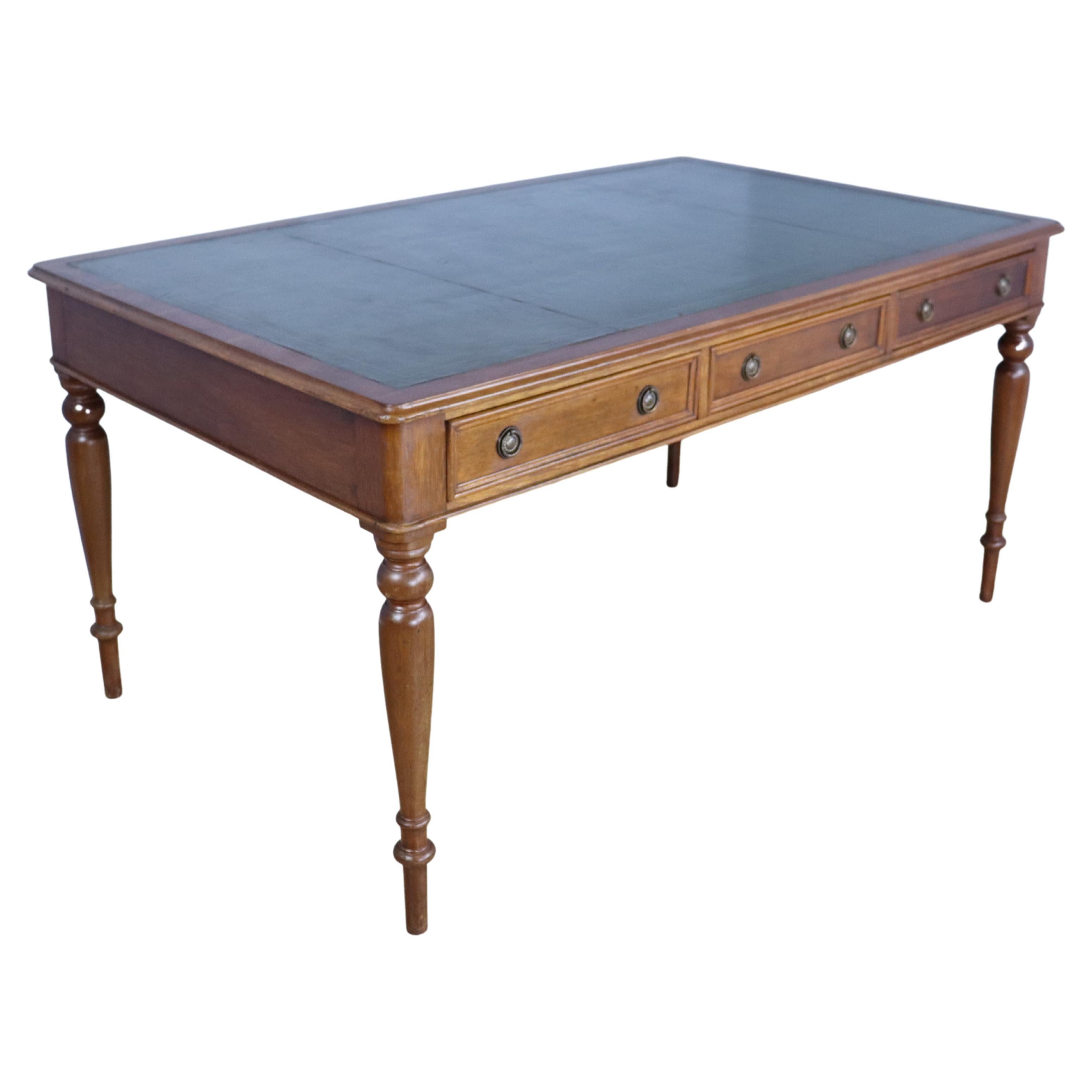 Antique Mahogany Writing Desk with Original Green Leather Top For Sale ...