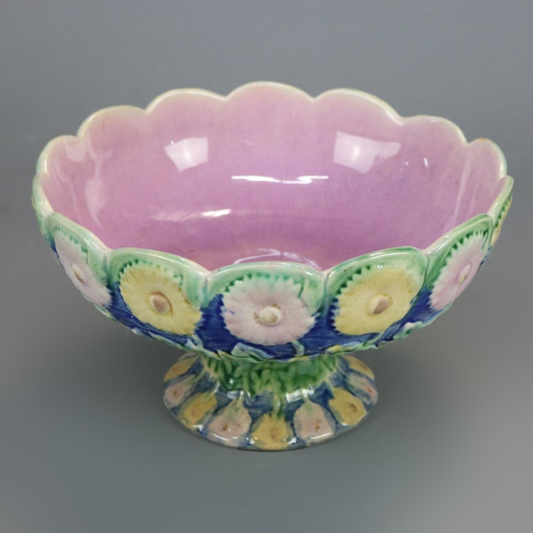Antique Majolica Pottery Floral Compote, KLW, 20th Century at 1stDibs