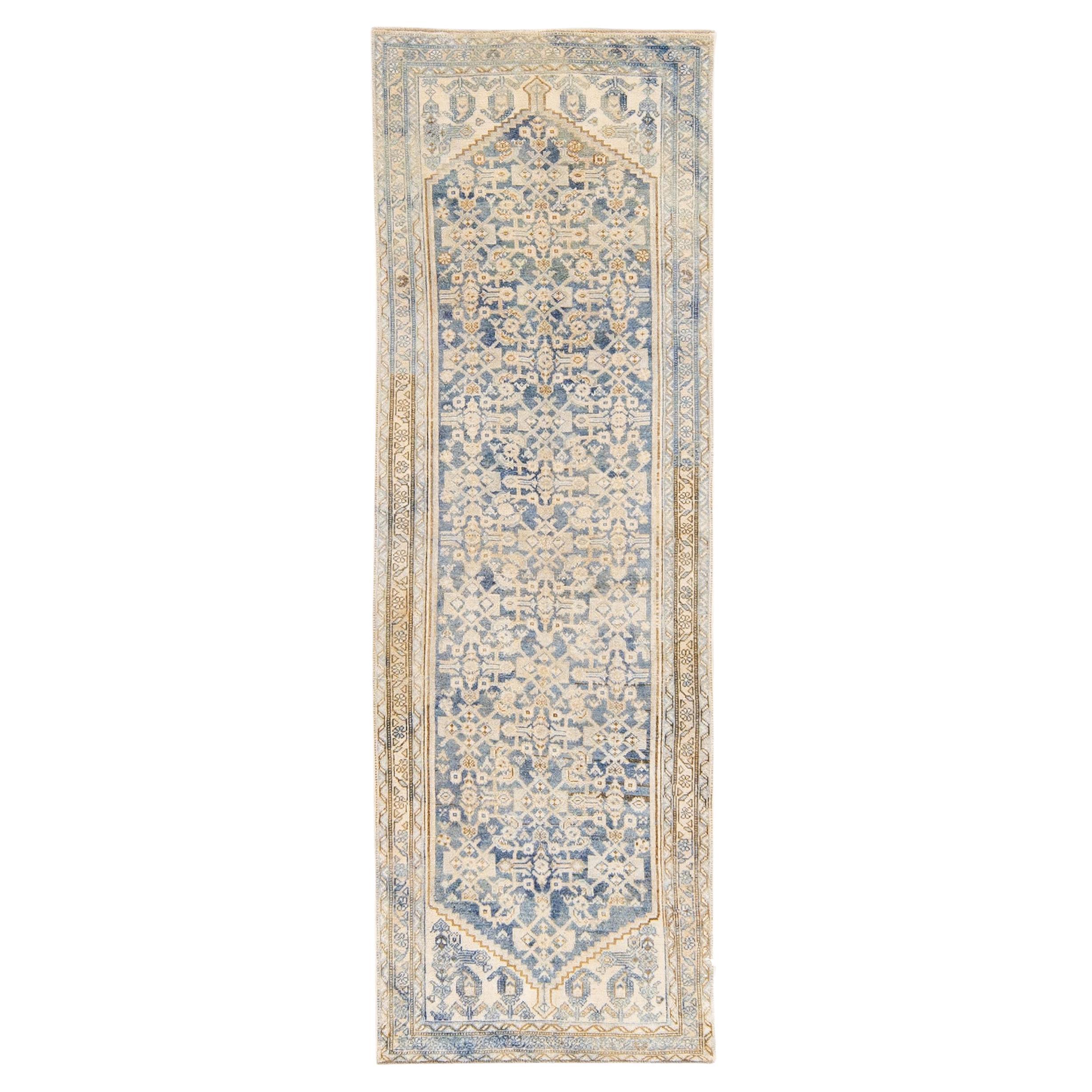 Antique Malayer Handmade Allover Motif Light Blue Wool Runner For Sale ...