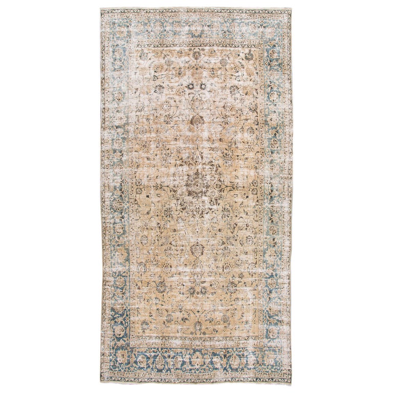 Antique Malayer Handmade Beige Shabby Chic Floral Wool Rug For Sale at ...