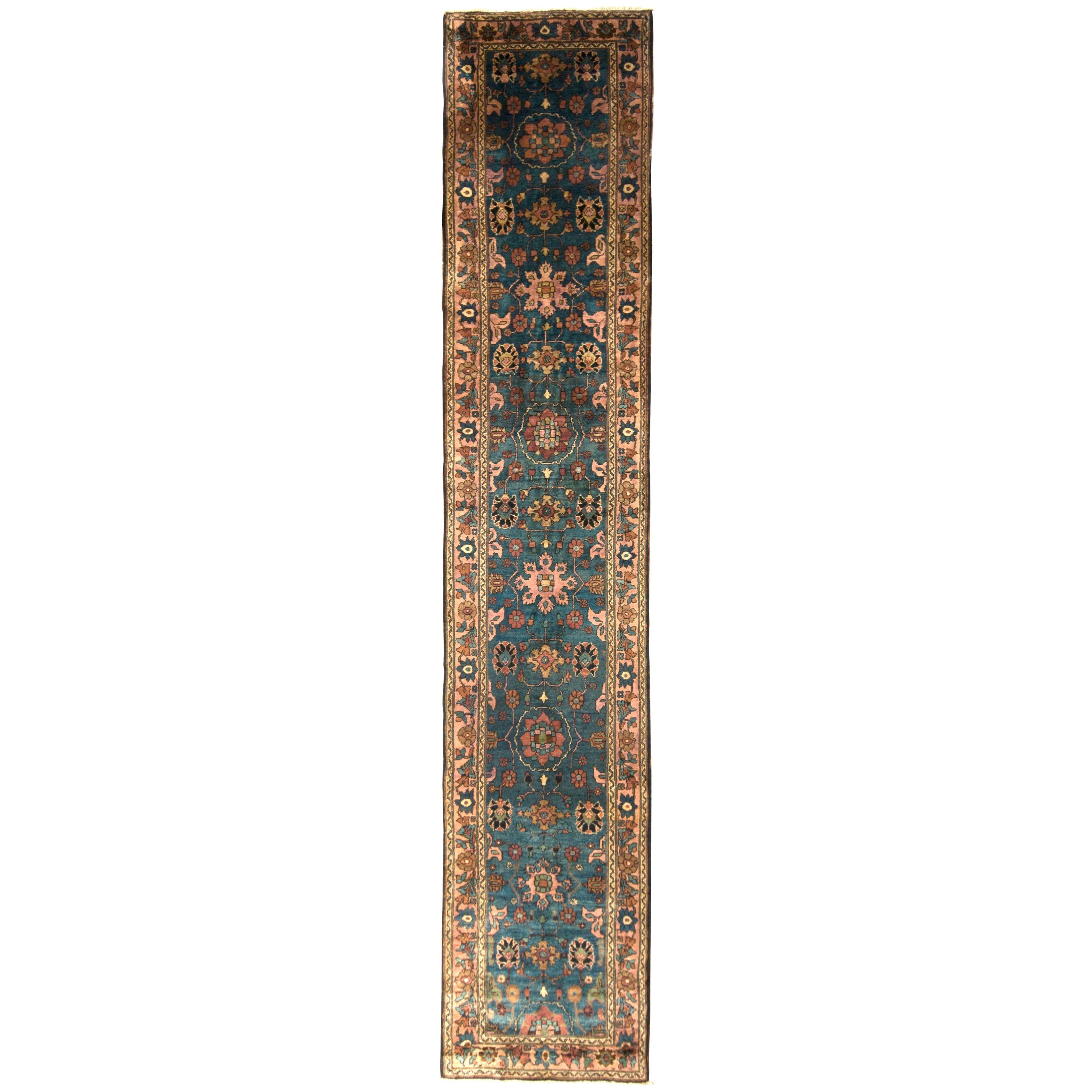 Antique Malayer Runner Beige-Brown and Blue Persian Floral Rug at 1stDibs