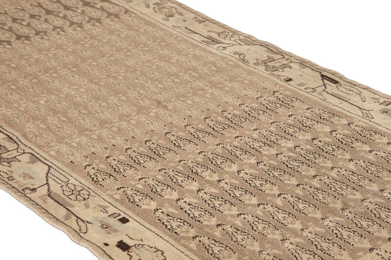 Antique Malayer Tan Handmade Floral Pattern Wool Runner For Sale at 1stDibs