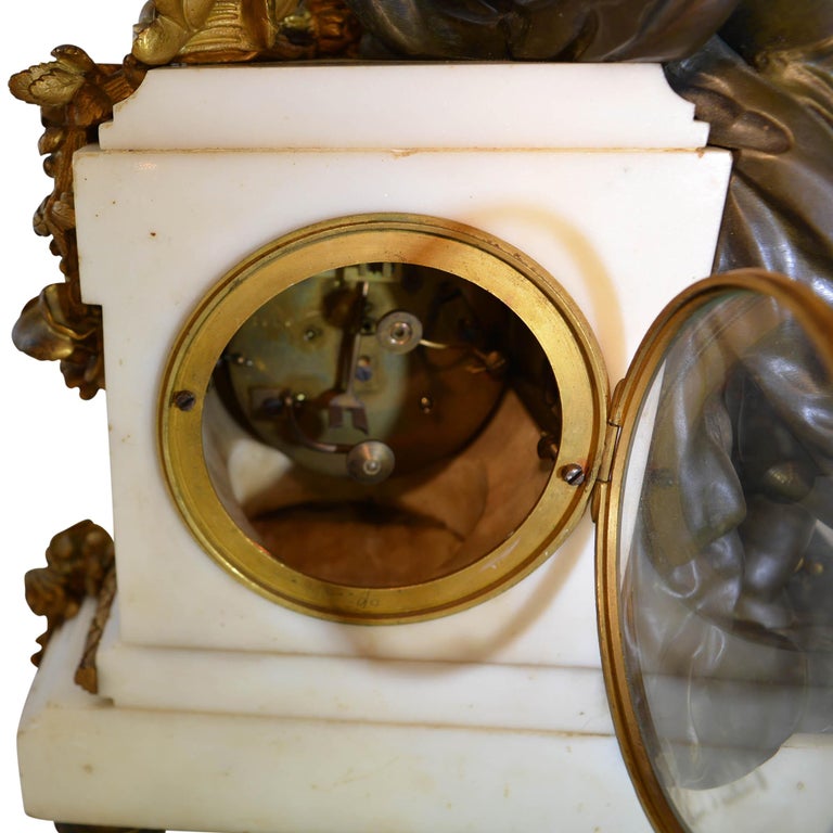 Antique Mantle Clock on Marble Base Bronze and Patina Bronze Louis XVI ...