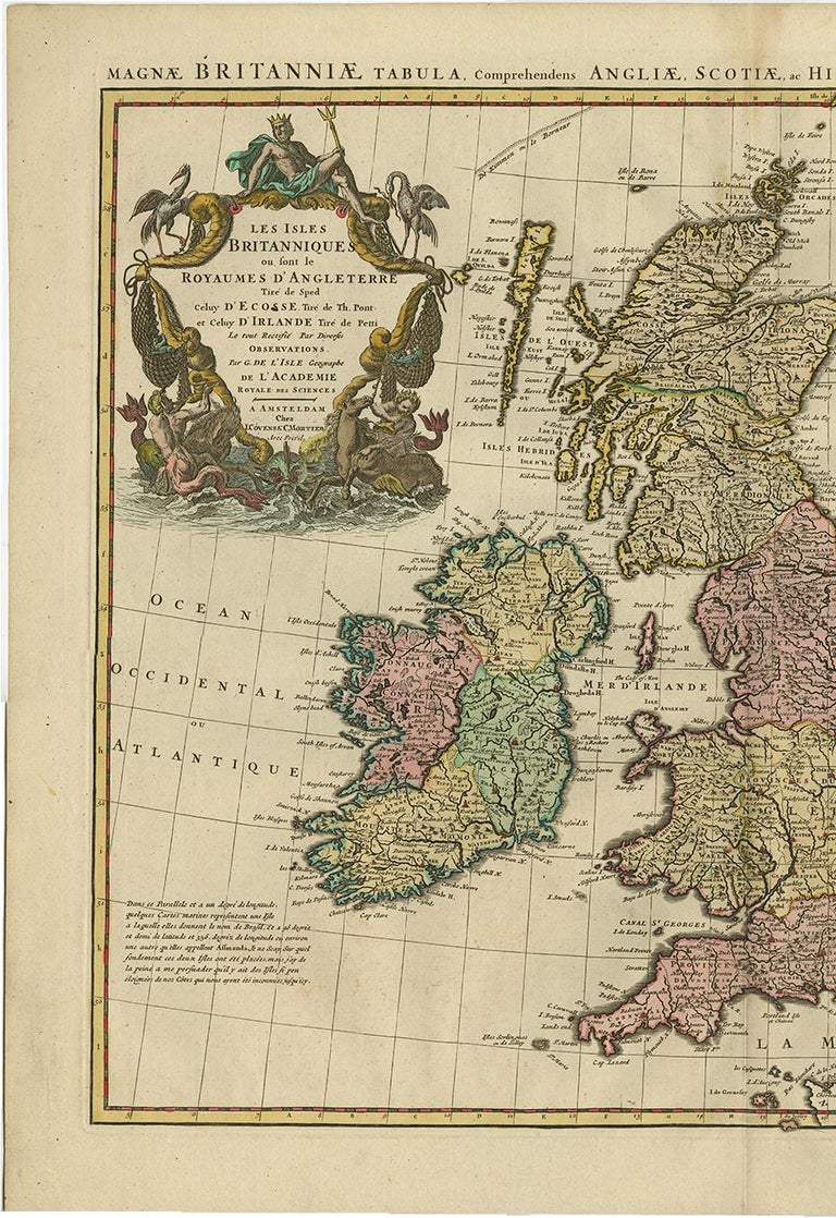 Antique Map 'Colored Cartouches' of the British Isles by Covens and ...