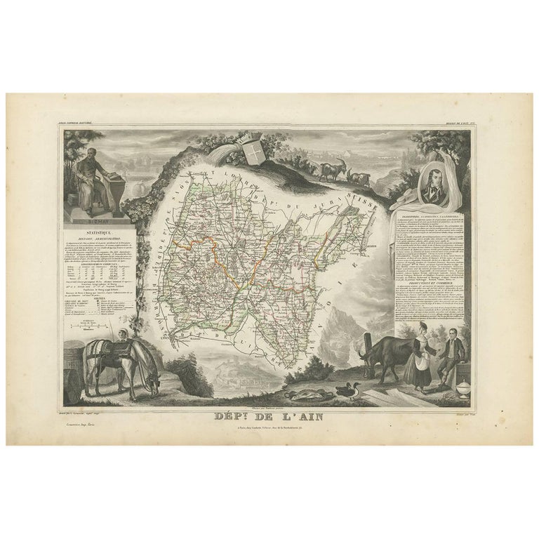 Antique Map of Ain ‘France’ by V. Levasseur, 1854 For Sale at 1stDibs