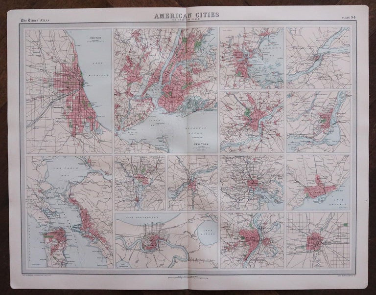 Antique Map of American Cities, Vignette of New York City, circa 1920 ...