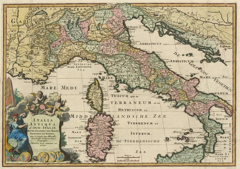 Antique Map of Ancient Italy and the Islands Corsica, Sicily and ...