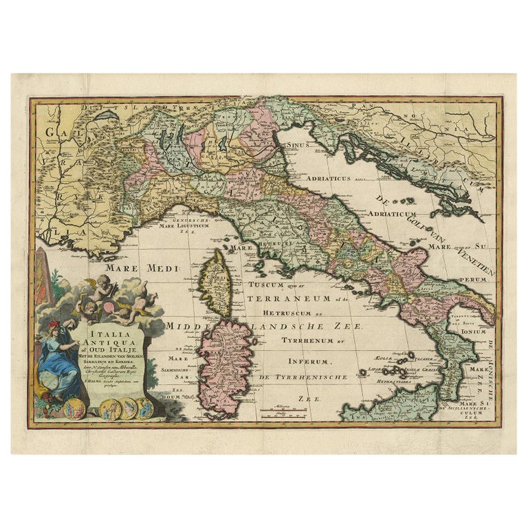 Antique Map of Ancient Italy and the Islands Corsica, Sicily and ...