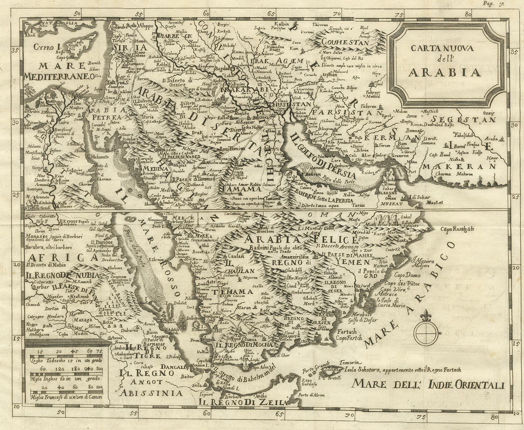 Antique Map of Arabia by Boulainvilliers, 1745 at 1stDibs