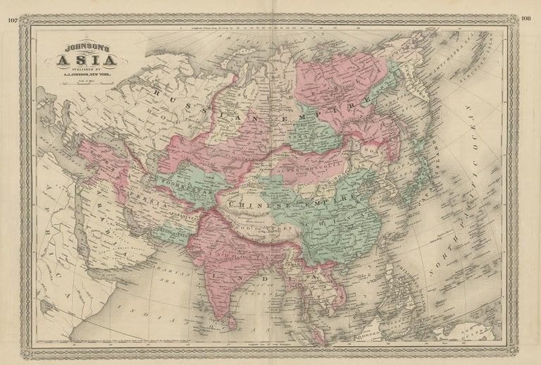 Antique Map of Asia by Johnson, 1872 For Sale at 1stDibs