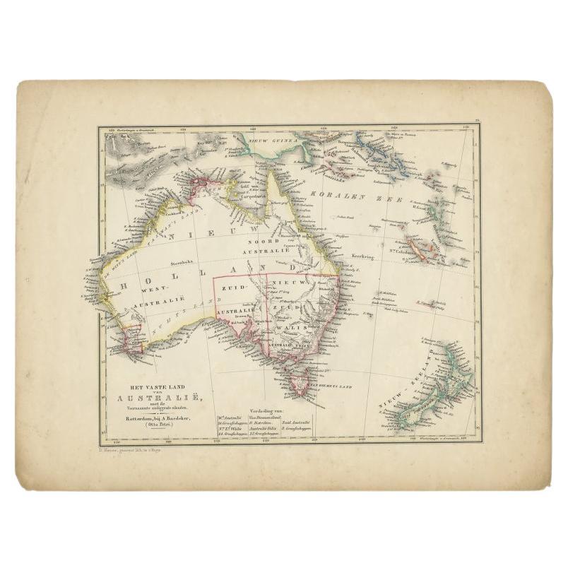 Antique Map of Australia and New Zealand with Dutch Text, 1852 at 1stDibs