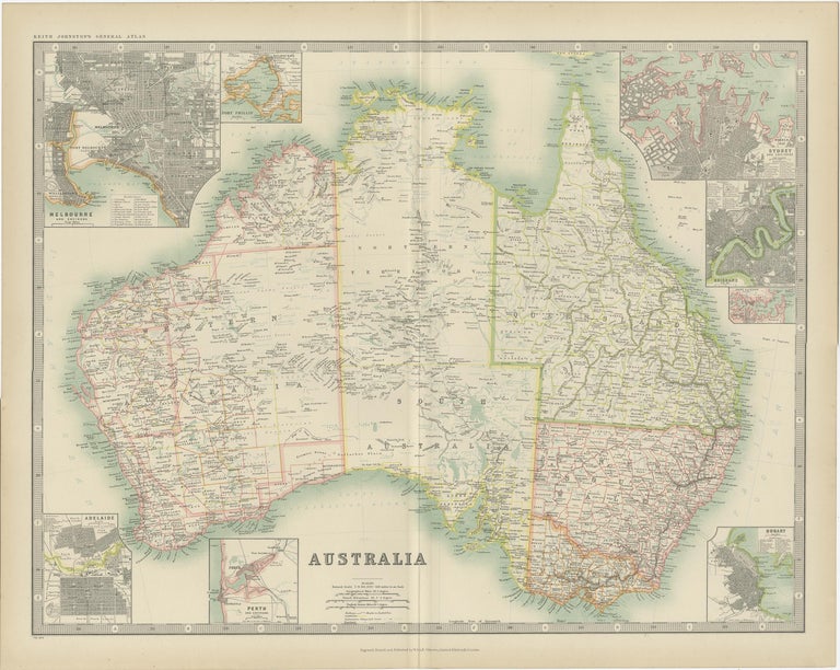 Antique Map of Australia by Johnston '1909' For Sale at 1stDibs