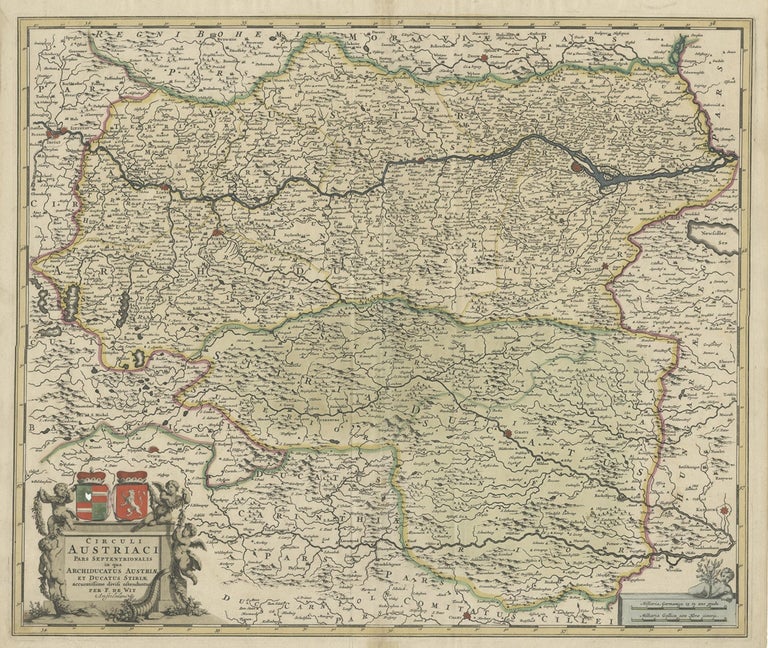 Antique Map of Austria, Centered Around the Danube from Passau to ...