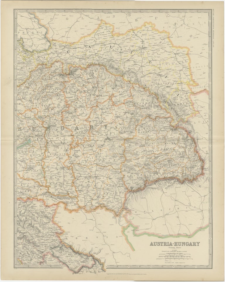 Antique Map of Austria- Hungary by Johnston, '1909' For Sale at 1stDibs