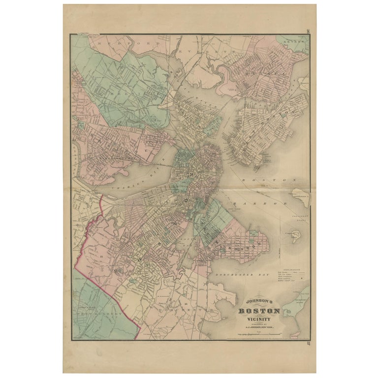 Antique Map of Boston and Vicinity by Johnson '1872' at 1stDibs