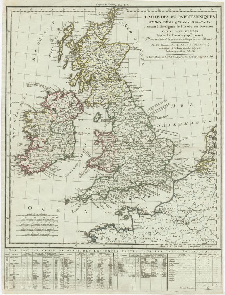 Antique Map of British Isles with Outline Hand Coloring For Sale at 1stDibs