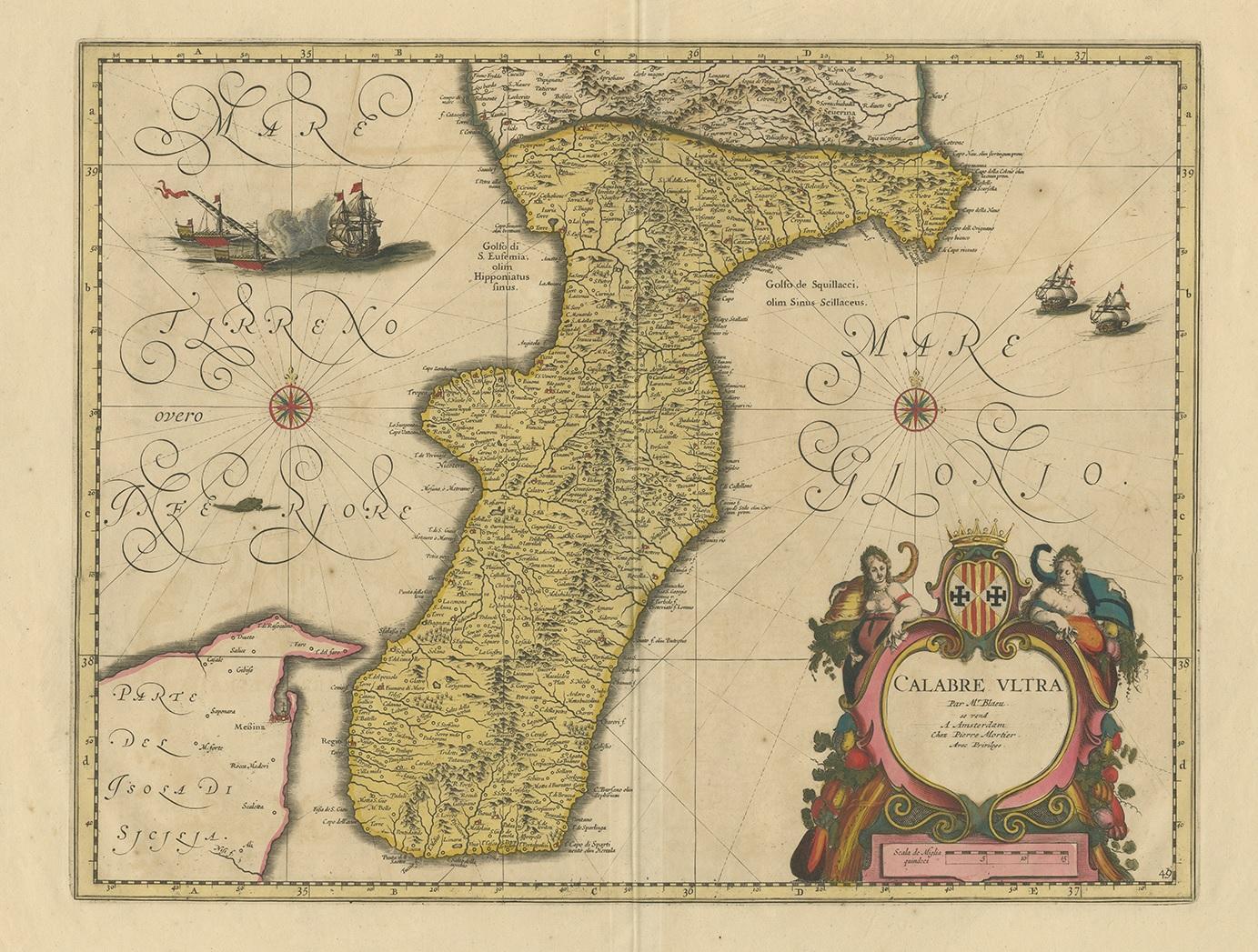 Antique Map of Calabria 'Italy' by Blaeu, circa 1690 at 1stDibs