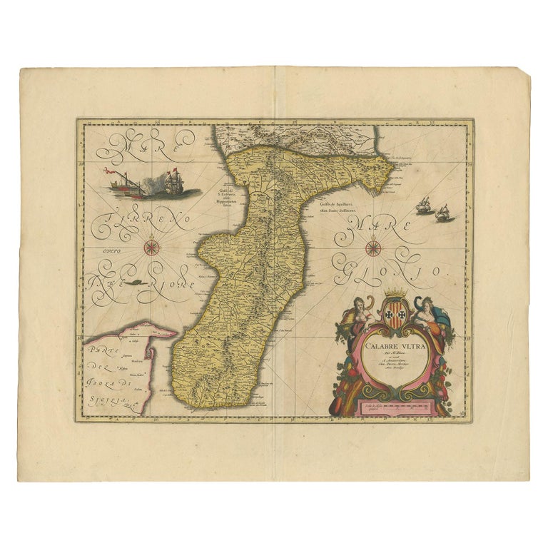 Antique Map of Calabria ''Italy'' by Blaeu, circa 1690 at 1stDibs