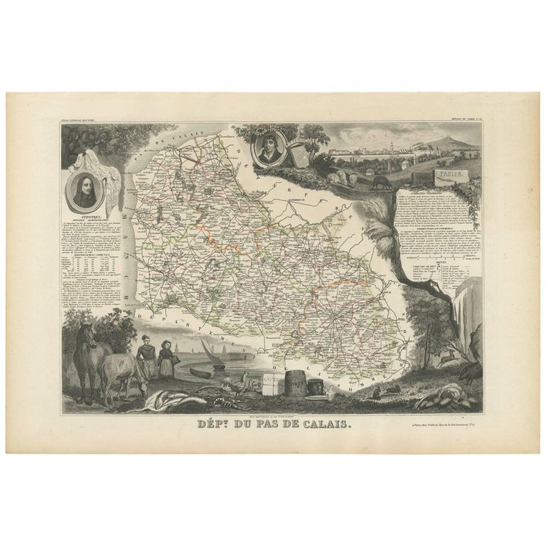 Antique Map of Calais ‘France’ by V. Levasseur, 1854 For Sale at ...