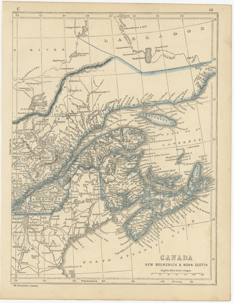 Antique Map of Canada, New Brunswick and Nova Scotia by Lowry, 1852 For ...