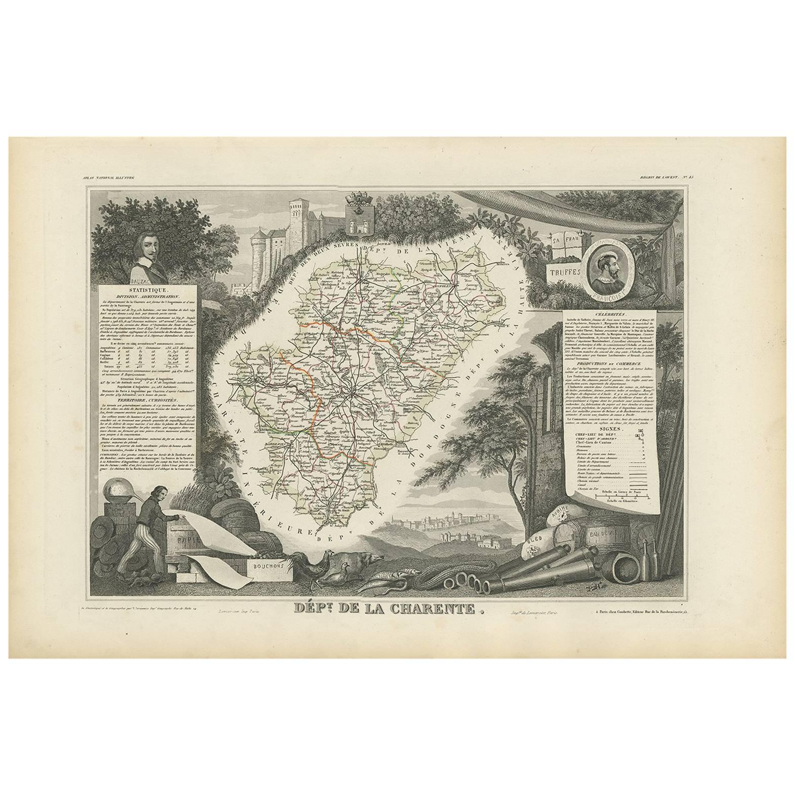Antique Map of Charente ‘France’ by V. Levasseur, 1854 at 1stDibs | map ...