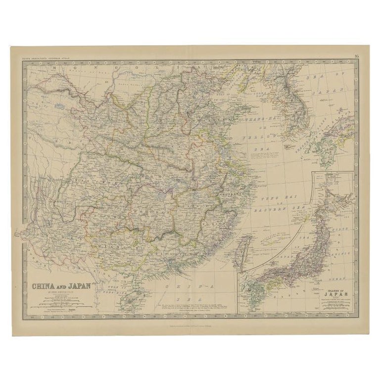 Antique Map of China and an Inset Map of Japan, 1882 For Sale at 1stDibs
