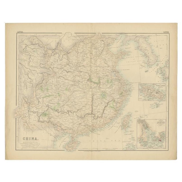 Antique Map of China with insets the Island of Chusan and Canton River ...