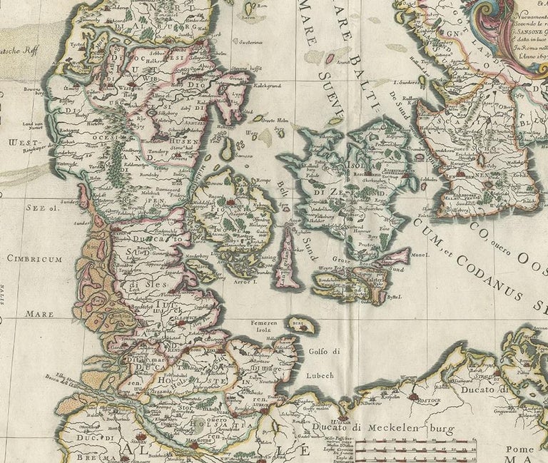 Antique Map of Denmark by De Rossi (1697) For Sale at 1stDibs