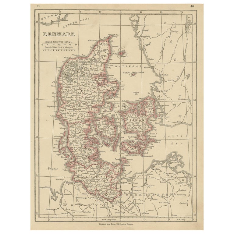 Antique Map of Denmark by Lowry, 1852 For Sale at 1stDibs